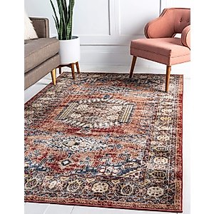 Unique Loom Utopia Collection Area Rug - Larissa (7' 1" x 10' Rectangle, Terracotta/ Blue)