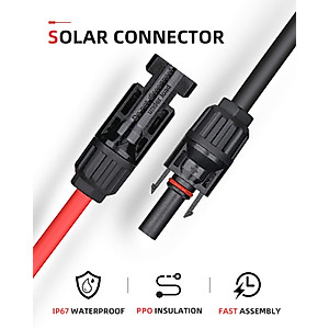 BougeRV 10Ft 10AWG Solar Extension Cable and 1 Pair of Solar Y Branch Parallel Connectors, Included Extra Free Pair of Connectors, 10Ft Solar Extension Cable Connector Kit Made of Pure Copper