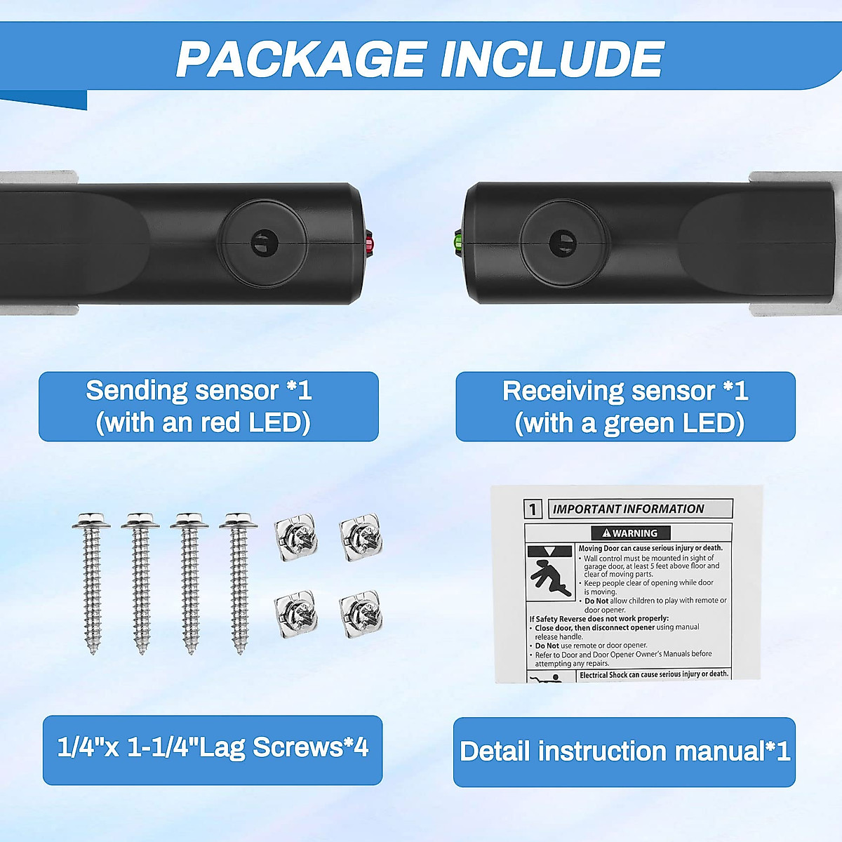 Garage Door Sensors for Genie/Overhead, Garage Door Sensor GSTB-R STB-BL Compatible with Genie/Overhead Garage Door Opener Made After 1993, Item Includes Two Sensors (Receiving&Sending)
