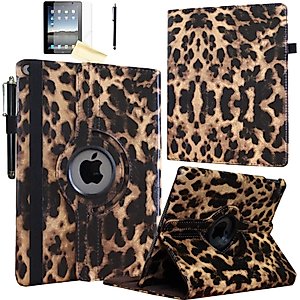 JYtrend Smart Case for iPad 5th / 6th Generation (9.7") with Pencil Holder, Rotating Stand Magnetic Auto Wake Up/Sleep Cover for 2017/2018 iPad 9.7 Model A1893 A1954 A1822 A1823 (Leopard)