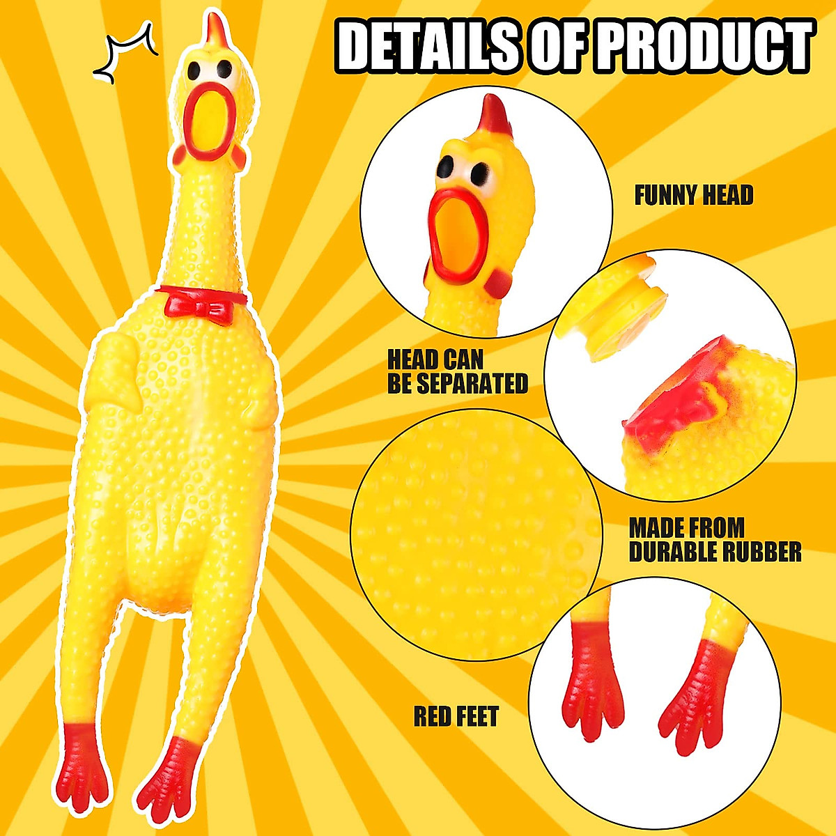 Honoson 32 Pcs 12'' Rubber Chicken Dog Toy Squeeze Screaming Chicken Toy Novelty Squeaky Squawking Loud Noise Makers for Adults Dogs Pets Reduce Separation Stress Anxiety(Yellow)
