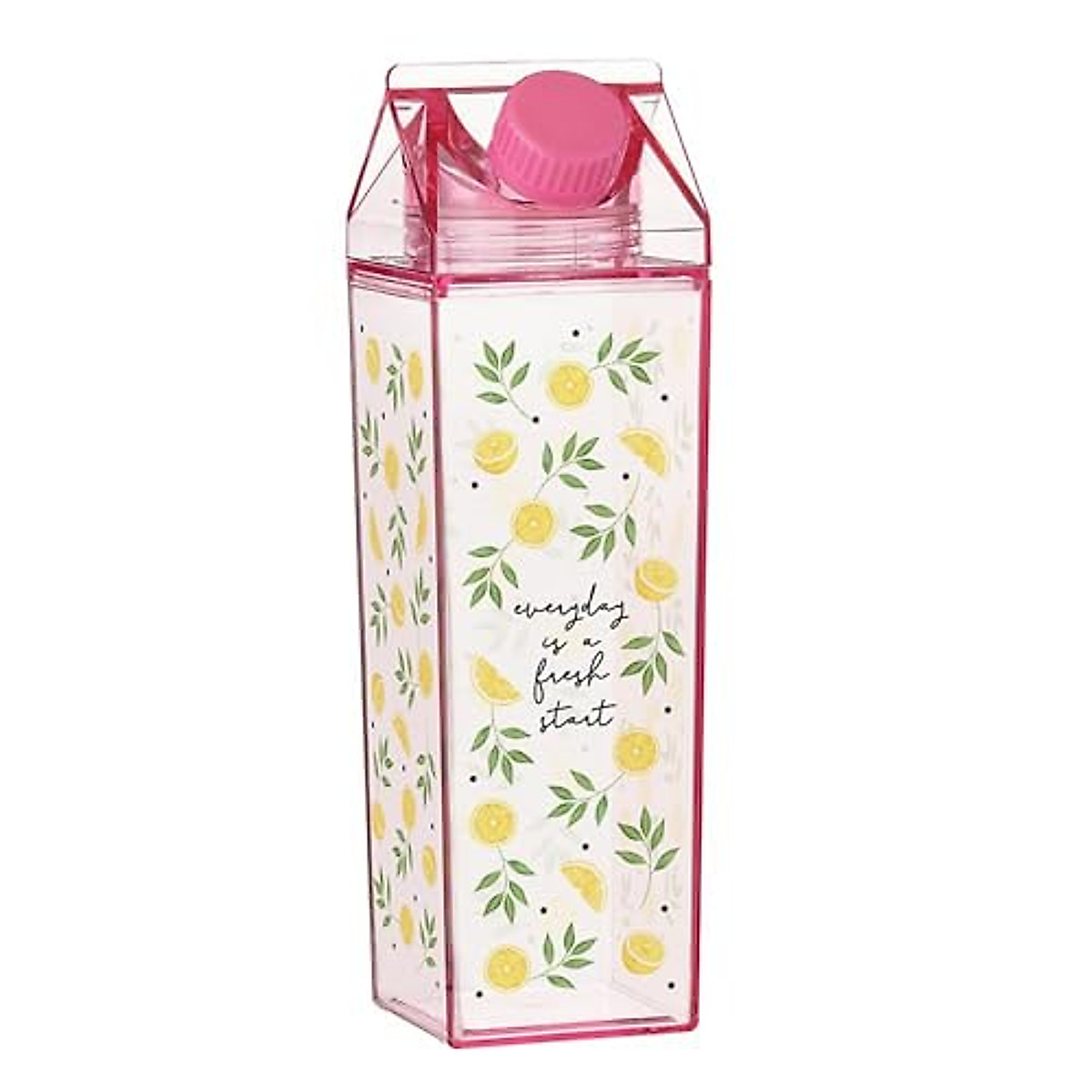 Acrylic Water Bottle by Heartfelt - Square Bottles - Clear Carton Juice or Milk Carton Water Bottle, 17-Ounce, Fresh Start