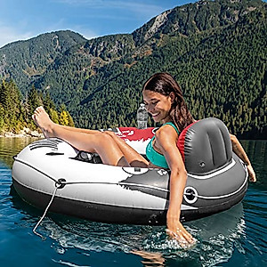 Intex River Run 53 Inch Inflatable Floating Water Tube Lake Pool Ocean Raft & River Run II Inflatable 2 Person Pool Tube Float w/ Cooler & Repair Kit