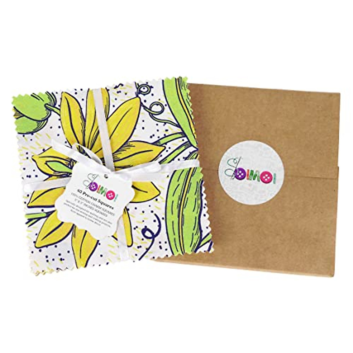 Soimoi Honey Bee Print Precut 5-inch Cotton Fabric Quilting Squares Charm Pack DIY Patchwork Sewing Craft- White & Yellow