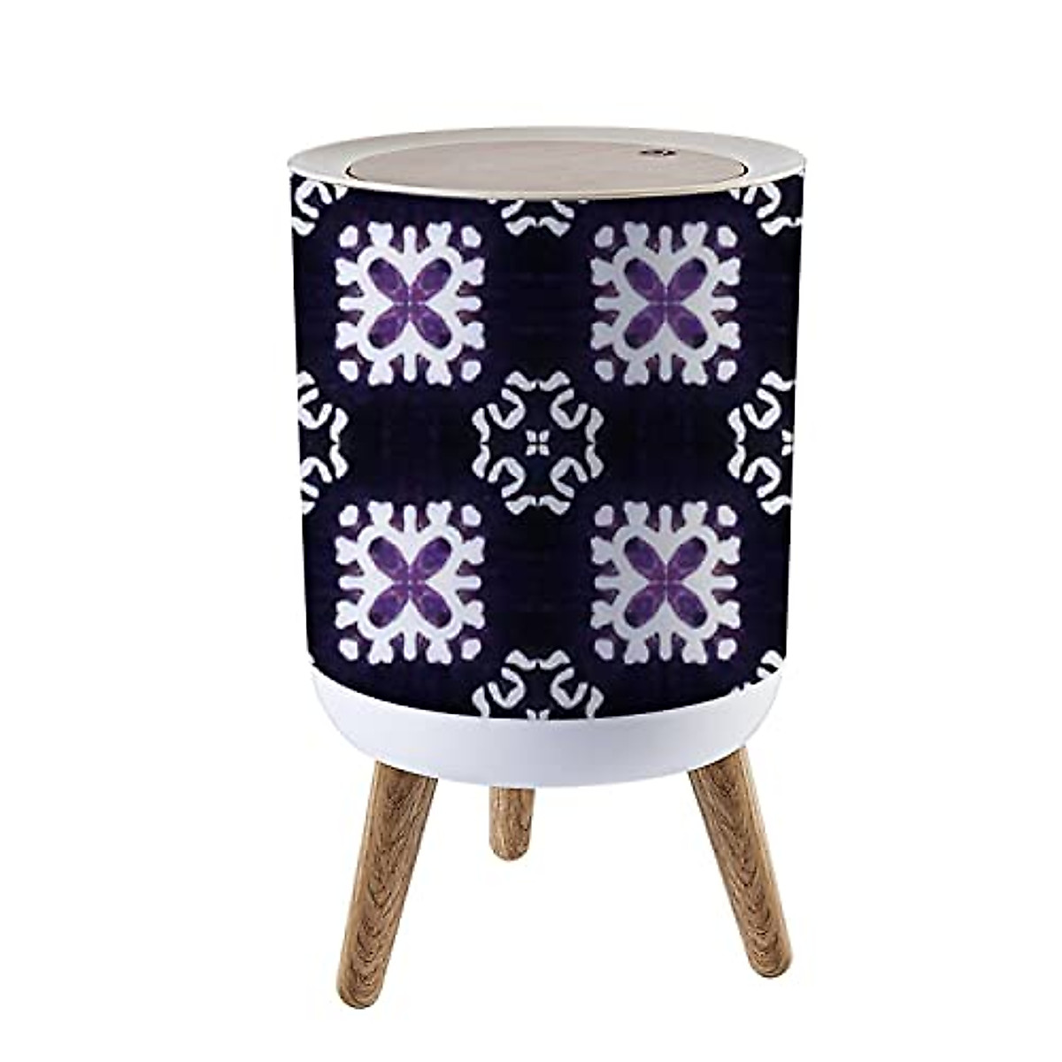 Small Trash Can with Lid Portugal Patterns Lilac Ethnic Animals Seamless Graphic White Ethnic 7 Liter Round Garbage Can Elasticity Press Cover Lid Wastebasket for Kitchen Bathroom Office 1.8 Gallon