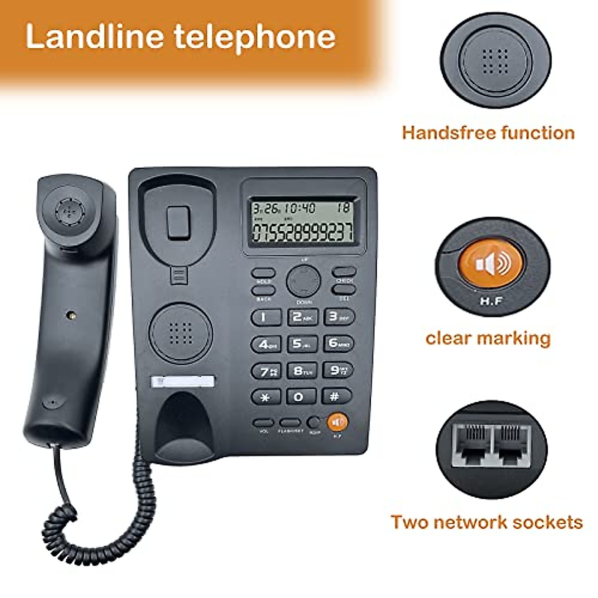 Corded Landline Phone w/ Big Buttons, Caller ID | Easy Use