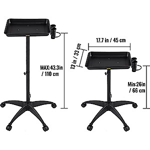 VEVOR Mayo Stand Medical Tray, Height Adjustable Stainless Steel Salon Tray Easy Assemble Tattoo Cart Lab Tray with 2 Cups & 1 Metal Ring for SPA Clinic Personal Care Lab Hospital Dentistry, Black