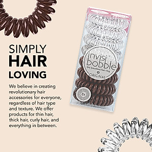 invisibobble Original Traceless Spiral Hair Ties - Pack of 8, Crystal Clear and Pretzel Brown - Strong Elastic Grip Coil Accessories for Women - Non Soaking - Gentle for Girls Teens and Thick Hair