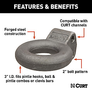 CURT 48660 Raw Steel Pintle Hitch Lunette Ring 3-Inch ID, 24,000 lbs, Channel Mount Required