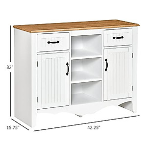 HOMCOM 42" Sideboard Buffet Cabinet, Accent Kitchen Cabinet, Coffee Bar Cabinet with Storage Drawers and Adjustable Shelves for Living Room, White