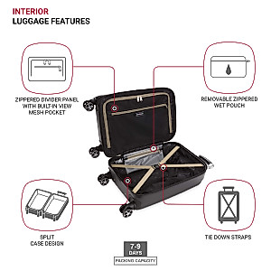 SwissGear 7585 Hardside Expandable Luggage with Spinner Wheels, Black, Checked-Medium 23-Inch