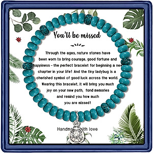 Haoze Farewell Going Away Gifts for Coworker Friends, Ladybug Coworker Leaving Gifts Retriement Gifts for Women Good Luck Bracelet New Job Moving Away Goodbye Farewell Gift for Women Men(Turquoise)