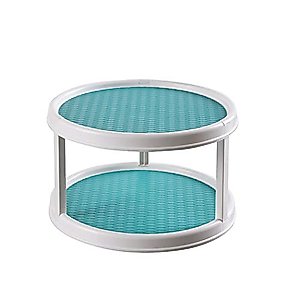 RomanticDesign Lazy Susan Turntable Spice Organizer 2-Tier Non-Skid 11.8 Inch Spice Rack Cabinet Organizer for Cabinets and Pantry, Blue