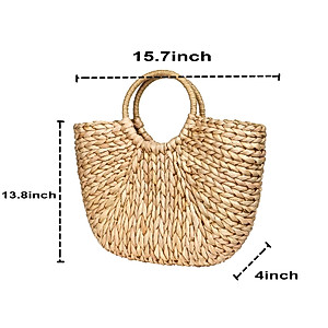 Womens Large Straw Bags Beach Tote Bag Handwoven Hobo Bag Summer Beach Bag Straw Handbag (Brown)