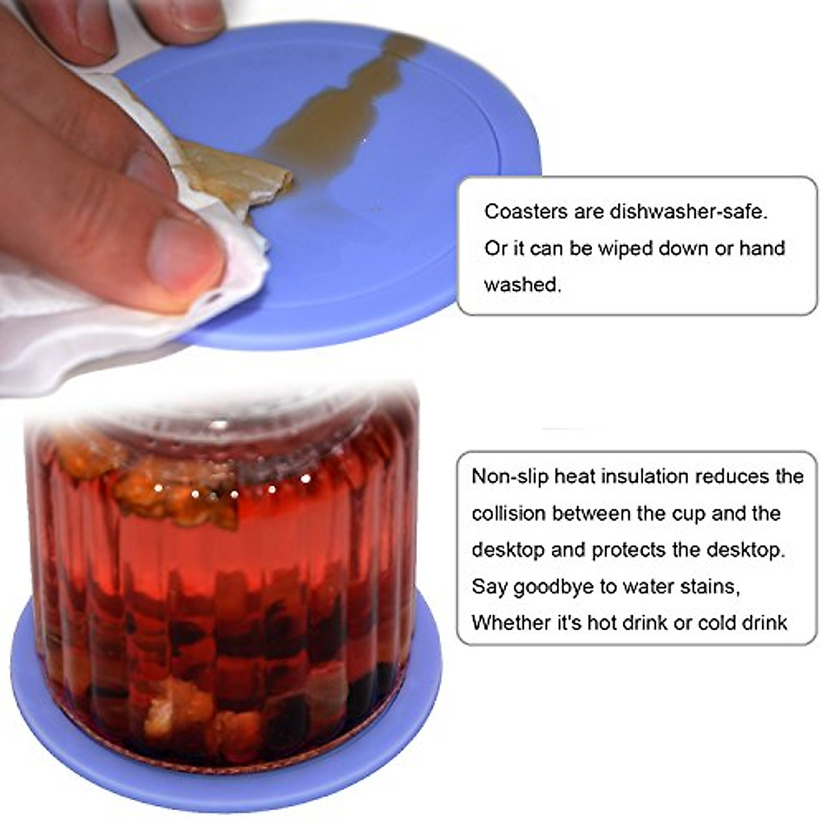 TOSSOW Silicone Drink Coasters with Holder Set 3.5 Inches Flexible Heat Resistant Coaster Colorful Insulation Durable Non-Slip Thick Coffee Drinks Wine Cup Mat (6 Colors, 6 pcs)