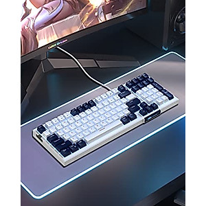 Compact 80% Mechanical Gaming Keyboard, Hot-Swappable Mechanical Keyboard with Number Pad and Red Switches, Blue LED Backlit Keyboard 98 Keys for Windows PC Mac, Blue White