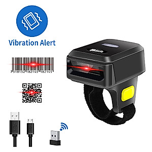 Alacrity 2D Wireless Ring Barcode Scanner,Portable Bluetooth Wearable Finger 1D 2D Mini Bar Code Reader Scanner Suppot Screen Scanning with Bluetooth & 2.4GHz Wireless & Wired Connection Scanner