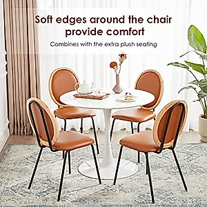 Faux Leather Kitchen Dining Chairs Set of 2 Modern Industrial Upholstered Mid Century Metal Dining Chair for Dining Room Chairs Wood Round Back Dining Chair Indoor Small Place Brown 18"…