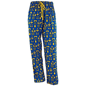 Mooselander - Wide Leg Men's Lounge Pants, Comfy Men's PJ Pants, Lightweight Jersey Fabric Pajama Pants with Fun Graphic Prints, Elastic Waistband, and Side Pockets (Gamer Print, Blue, X-Large)
