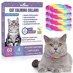 Woyamay 4 Pack Calming Collar for Cats, Adjustable Cat Calming Collar for Cat Anxiety Relief, Cat Pheromones Collar, Water-Resistant & Breakaway Calming Cat Collars, Long-Lasting 60 Days, Iridescent