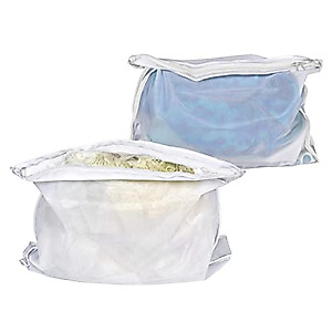 Smart Design Delicates Wash Bag with Safety Zipper - Set of 2 - Washer and Dryer Safe - Mesh Polyester Material - Delicates, Lingerie, and Baby Clothes - 18 x 15 Inch - White