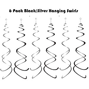 Black Happy Birthday Banner Decoration Kit, Black Glittery Birthday Banner Circle Dots Garland with Black Silver Hanging Swirls for Birthday Baby Shower Party Decorations Supplies, Pre-Strung