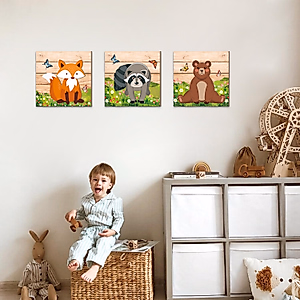 CAKIROTS 3D Woodland Nursery Decor for Bear Racoon and Fox Baby Boy Nursery Decor for Kids Bedroom, Baby Room Decor Gift