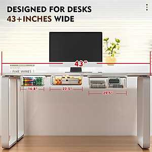 3 Pack Under Desk Drawer Organizer, Slide Out Desk Drawer, Clear Plastic Drawer Under Desk for Office, School, Home, Hidden Desktop Organizer Pen Holder for Desk Self-Adhesive (Clear, 3 Size)