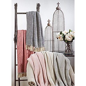 SARO LIFESTYLE Sevan Collection Soft Cotton Diamond Weave Throw, Pink