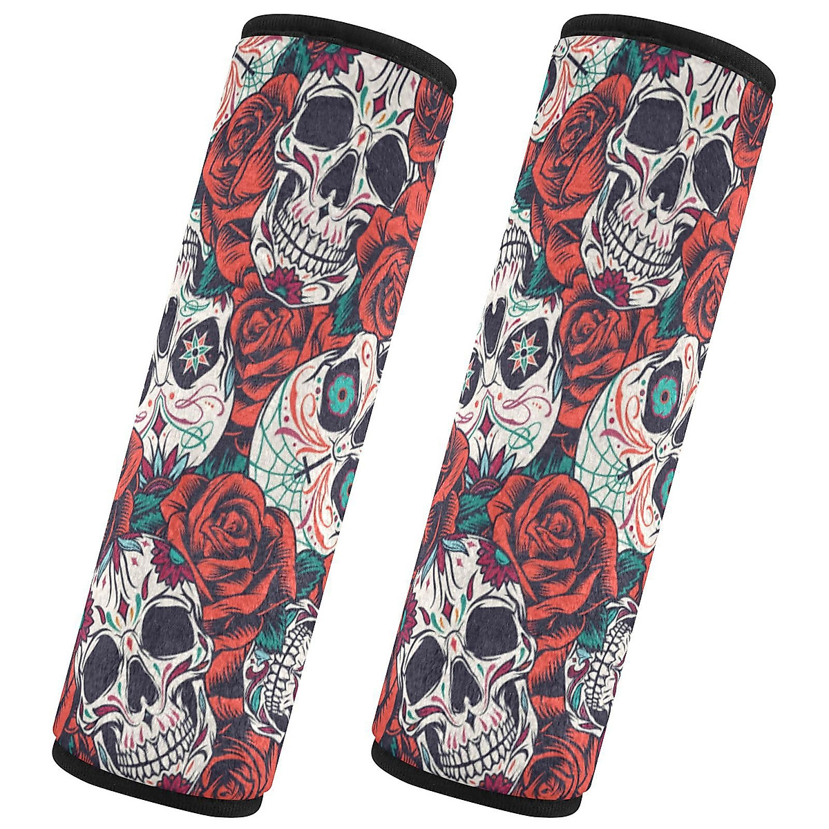 Sugar Skulls Roses Seat Belt Covers for Baby Kids Car Seat Strap Shoulder Seatbelt Covers 2 Pack Super Soft Car Seat Neck Cover for Boys Girls Adults Babies 6.5 in