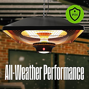 Westinghouse Outdoor Ceiling Patio Heater, Water Resistant, Adjustable Heat Output Up to 1500W, Auto Shut Off Overheat Protection, Hanging Infrared Heater for Patio Cover, Gazebo, Pergola, & More