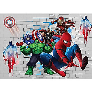 Spiderman Theme Backdrop 5x3ft White Brick Wall Photo Super City Spiderman Background for Superhero Spiderman Kids Birthday Party Photography Decoration Banner