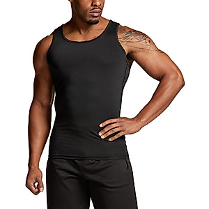 TSLA Men's Athletic Compression Sleeveless Tank Top, Cool Dry Sports Running Basketball Workout Base Layer, Active Shirts Black, Large