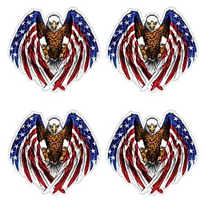 Hit or Miss Designs (4 Pack Bald Eagle American Flag 2" x 2'" - Full Color - Sticker Decal for Hard Hats, Helmets, Toolboxes, Cars, Trucks, Motorcycles, Computers, Or Any Clean Smooth Flat Surface