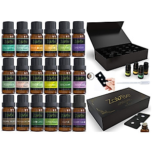 MABUA 18 Essential Oil Set with 20 Holes Case Natural Therapeutic 100% Diffuser Aromatherapy Grade Lavender Lemon Peppermint TeaTree Argan Frankincense Bergamot Lemon