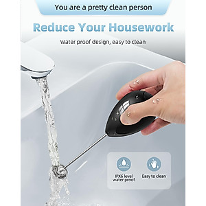 Milk Frother Handheld with Case,USB C Rechargeable Frother Wand for Coffee, Portable Electric Whisk with Stand,Waterproof Hand Drink Mixer Travel for Lattes, Cappuccino, Matcha, Egg (Black)