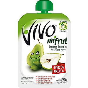 Vivo Mifrut Pear Puree Pouch / Compota de Pera - Convenient Fruit Pouches with Real Pear Puree for Snack Time or as Part of a Meal, Fruit Snack Pouch with Pear Puree, 1 Whole Fruit Portion Per Pouch (18-Pack)