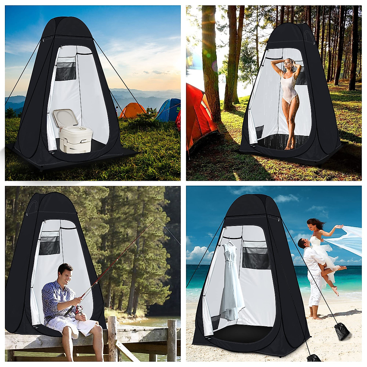 anngrowy Shower/ Toilet Tent Pop-Up Camping Portable Outdoor Camp Bathroom Changing Dressing Room Instant Privacy Shelters for Hiking Beach Picnic Fishing Potty, Extra-Tall, UPF 50+