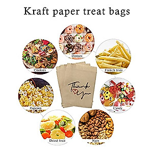 Jexila 100 Pack Thank You Paper Treat Bags Flat Kraft Cookie Favor Bag for Candy Snack Bakery Wedding Party Gift Bags( 5''X7'')
