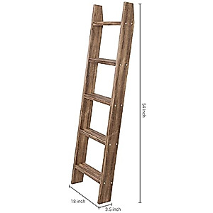 MyGift Rustic Brown Wood Blanket Ladder Farmhouse Shelf, Wall Leaning Towel Rack with 5 Rungs
