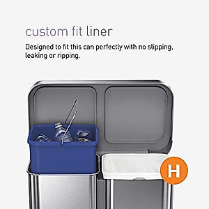 simplehuman 58 Liter / 15.3 Gallon Rectangular Hands-Free Dual Compartment Recycling Kitchen Step Trash Can, Black Stainless Steel