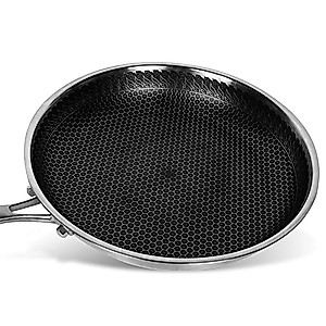 FCUS 11 Inch Stainless Steel Frying Pan Fishtail Handle - PFOA Free, Dishwasher and Oven Safe, Chef's pan, skillets Works with Induction Cooktop, Gas, Ceramic, and Electric Stove