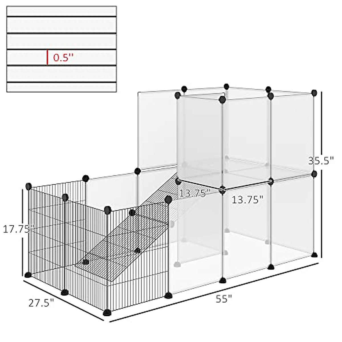 PawHut Pet Playpen DIY Small Animal Cage Portable Plastic Yard Fence for Rabbit Chinchilla Hedgehog Guinea Pig, 14 x 18 in