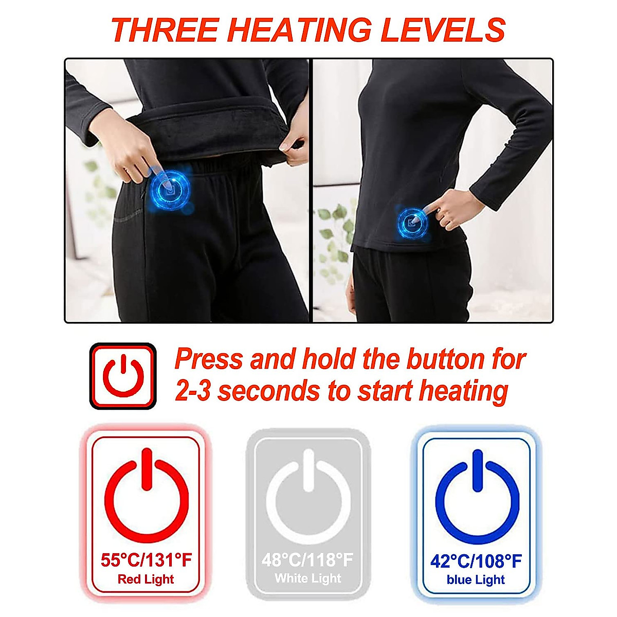 TRUNYAQI Women's Heated Thermal Underwear Set, USB Women's Electric Thermal Heated Long Johns Set, Leggings for Snow Women(Grey,Medium)