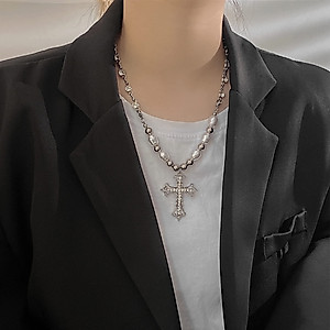 Y2k Necklace Gyaru Goth Necklaces Fairy Grunge Jewelry Pearl Necklace with Cross for Women Coquette Aesthetic Cyber Emo Alt Necklaces for Women