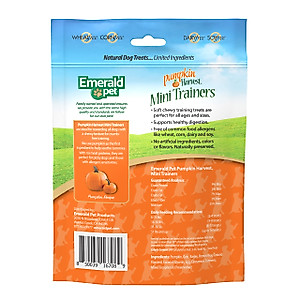 Emerald Pet Pumpkin Mini Trainers Dog Treats, 6 oz - Support Healthy Digestion, Allergen-Friendly, Vegetarian, Low-Fat, Grain Free, Made in USA