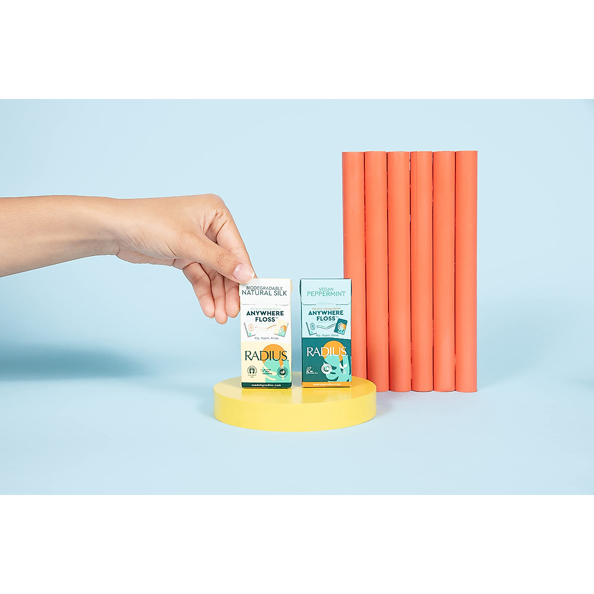 RADIUS Vegan Peppermint Anywhere Floss Travel Dental Floss for Oral Care Boost Non Toxic Tooth & Gum Protection (20 Single Use Flossers per Pack) - Pack of 3