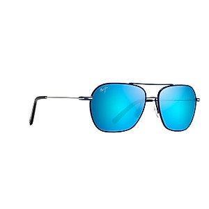 Maui Jim Men's and Women's Mano Polarized Aviator Sunglasses, Dark Navy w/Silver Stripe/Blue Hawaii, Medium