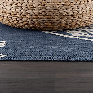 CAMILSON Outdoor Rug - Modern Area Rugs for Indoor and Outdoor patios, Kitchen and Hallway mats - Washable Outside Carpet (5x7, Medallion - Blue/White)