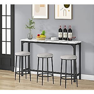 HOMYSHOPY Bar Table Set for 3, 4 Piece Console Table with 3 Stools, Counter Height Kitchen Table Set with 3 Chairs for Breakfast Nook, Living Room and Apartment (White & Black)